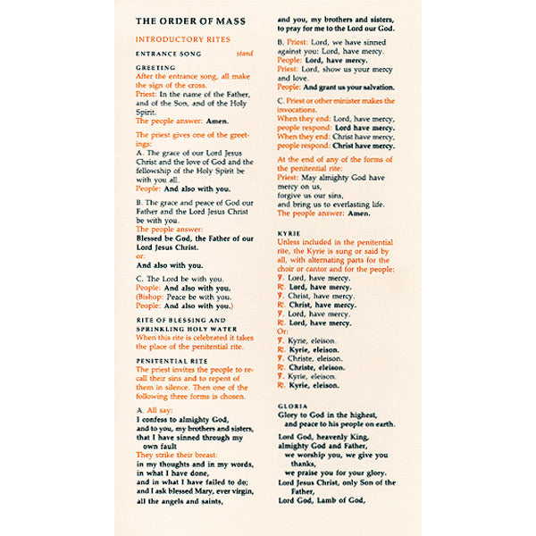 Order of the Mass Card – Catholic Home and Church