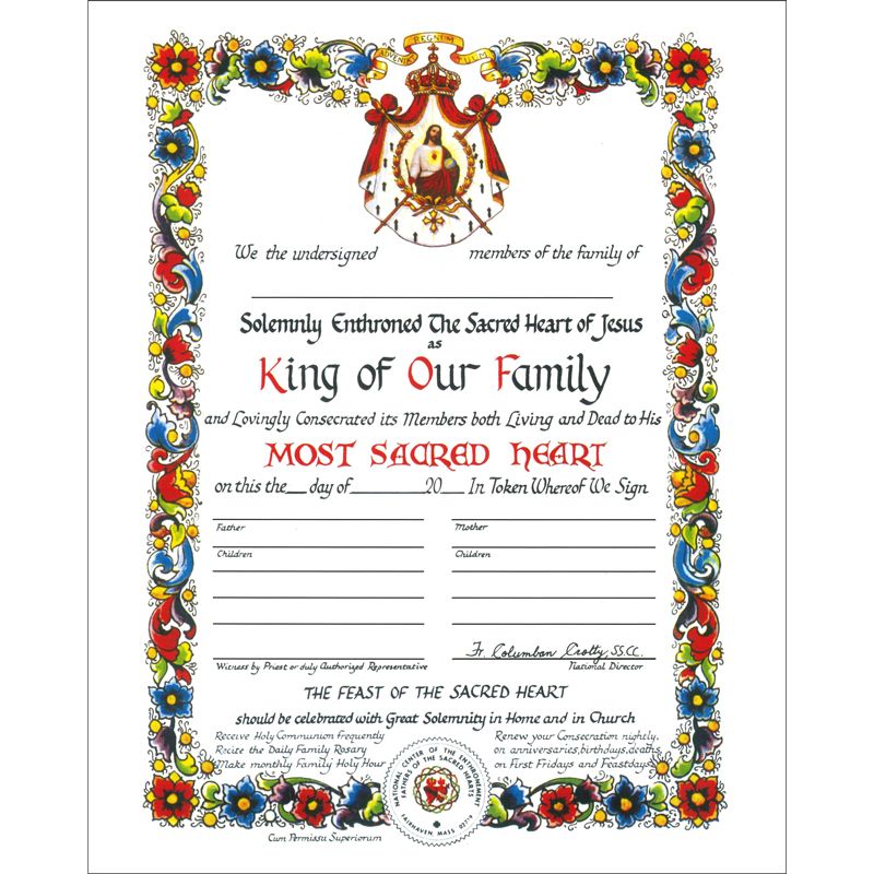 Enthronement Certificate, Two Styles – Catholic Home and Church